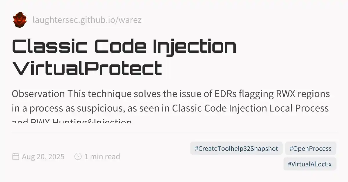 Classic Code Injection VirtualProtect